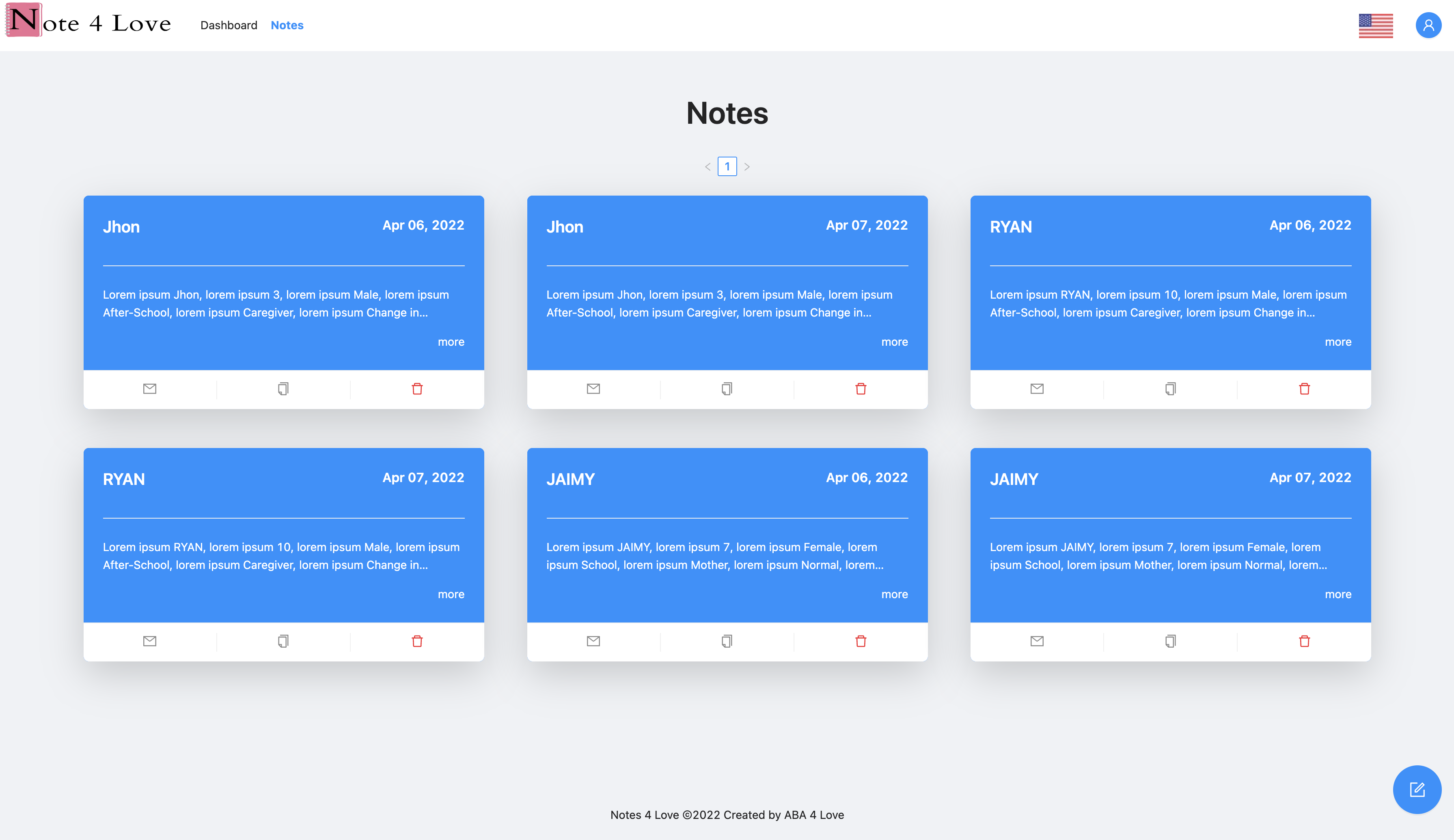 Some examples of the application with mocked data